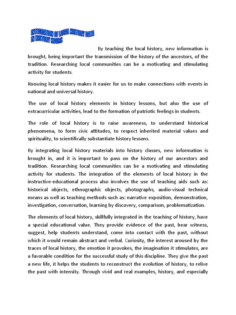 Importance of Local History in Education | PDF | Teaching Method | Learning
