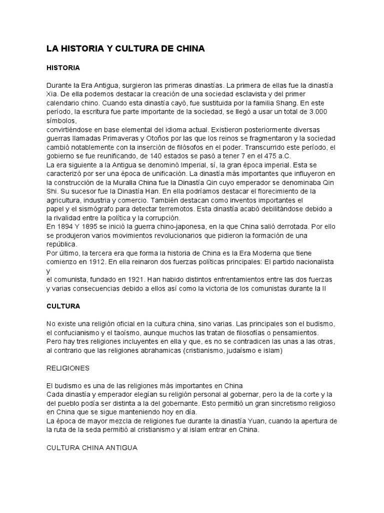 Historia y Cultura de China | PDF | China | Política mundial