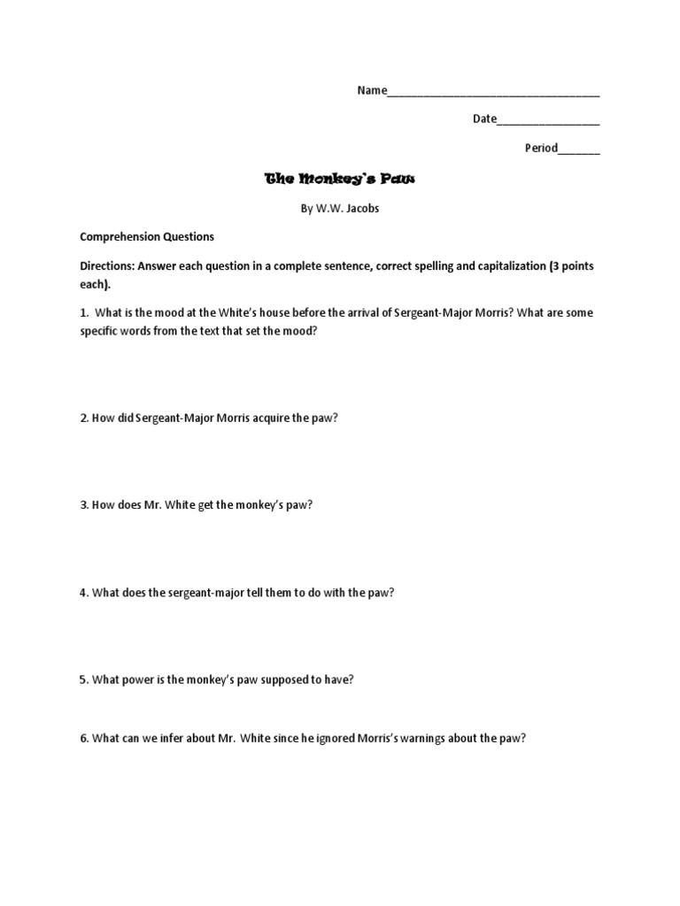 The Monkeys Paw Questions | PDF
