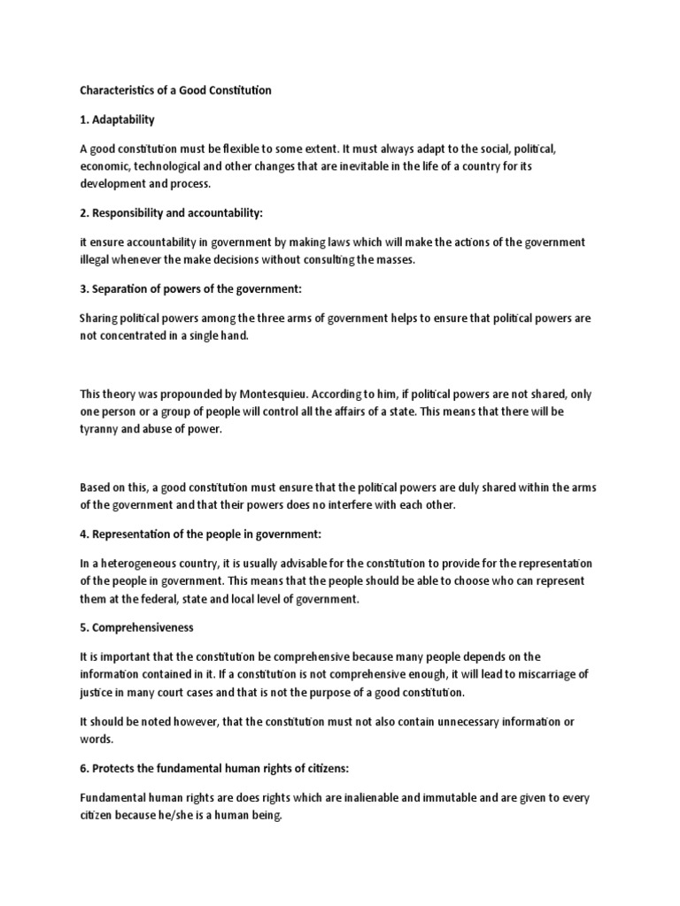 Characteristics of A Good Constitution | PDF | Constitution | Justice