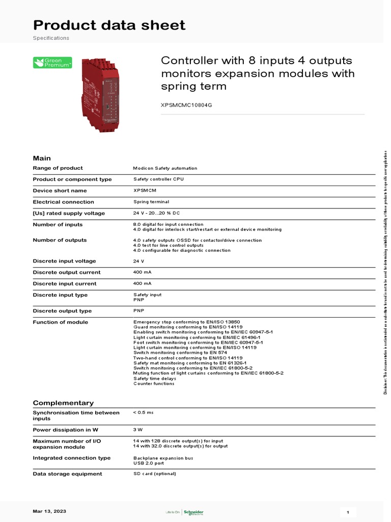 Modicon MCM Safety Controller Specs | PDF | Programmable Logic ...