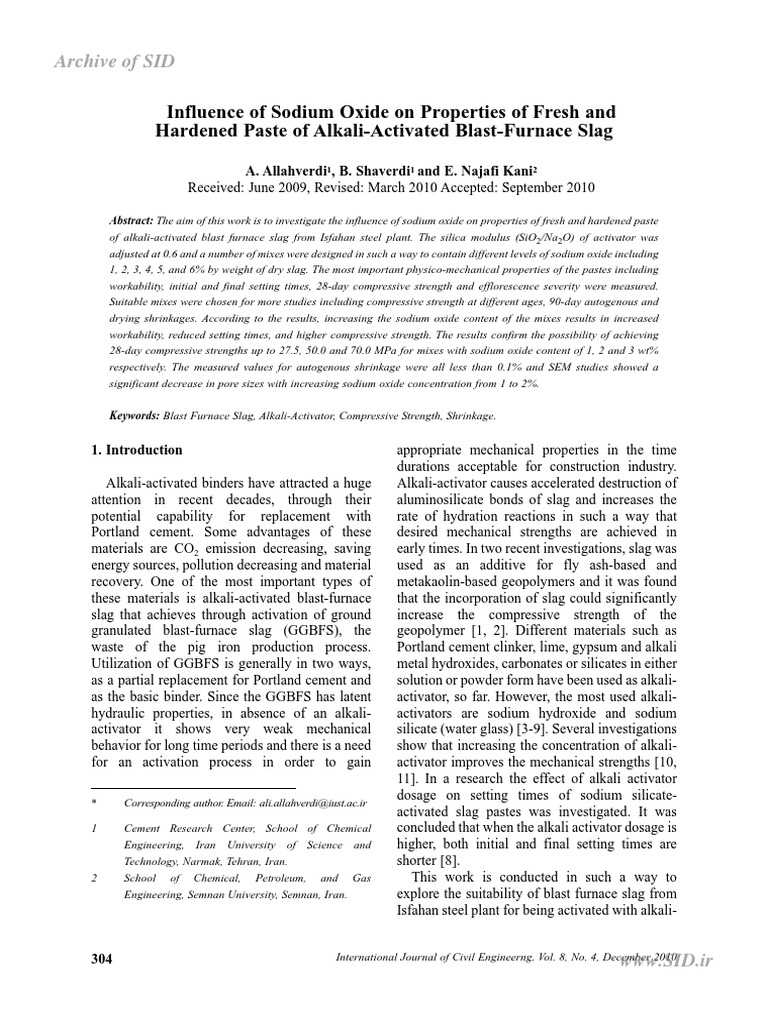 Influence of Sodium Oxide On Properties of Fresh and Hardened Paste of ...