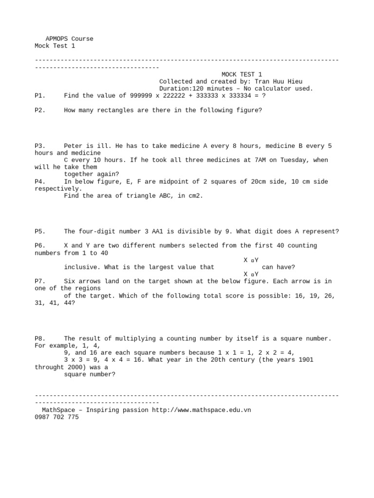 APMOPS Mock Test 1 Solutions | PDF | Area | Mathematical Objects