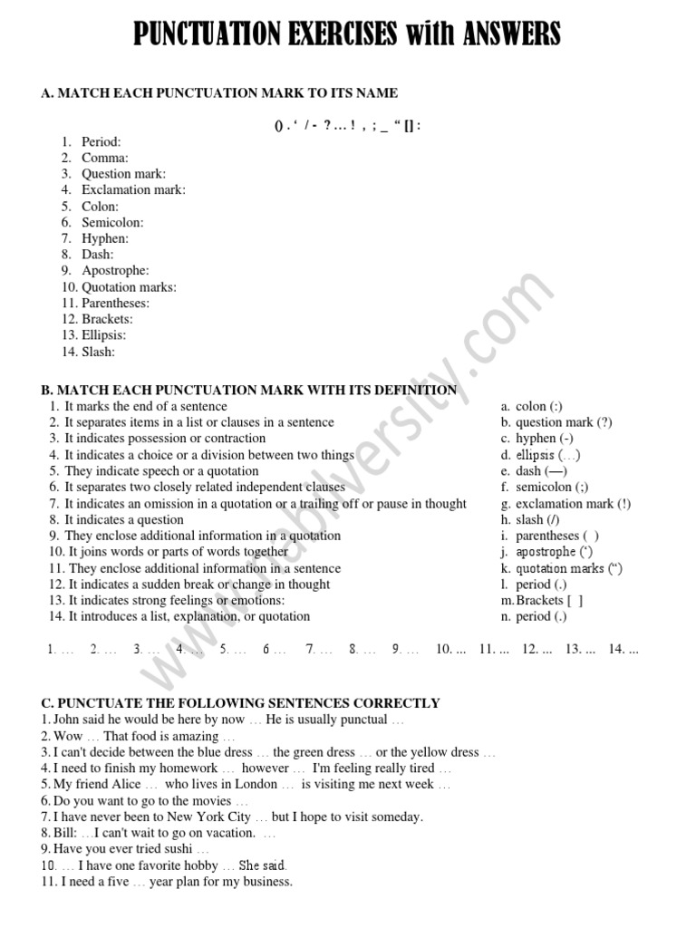 Punctuation Exercises | PDF | Punctuation | Bracket