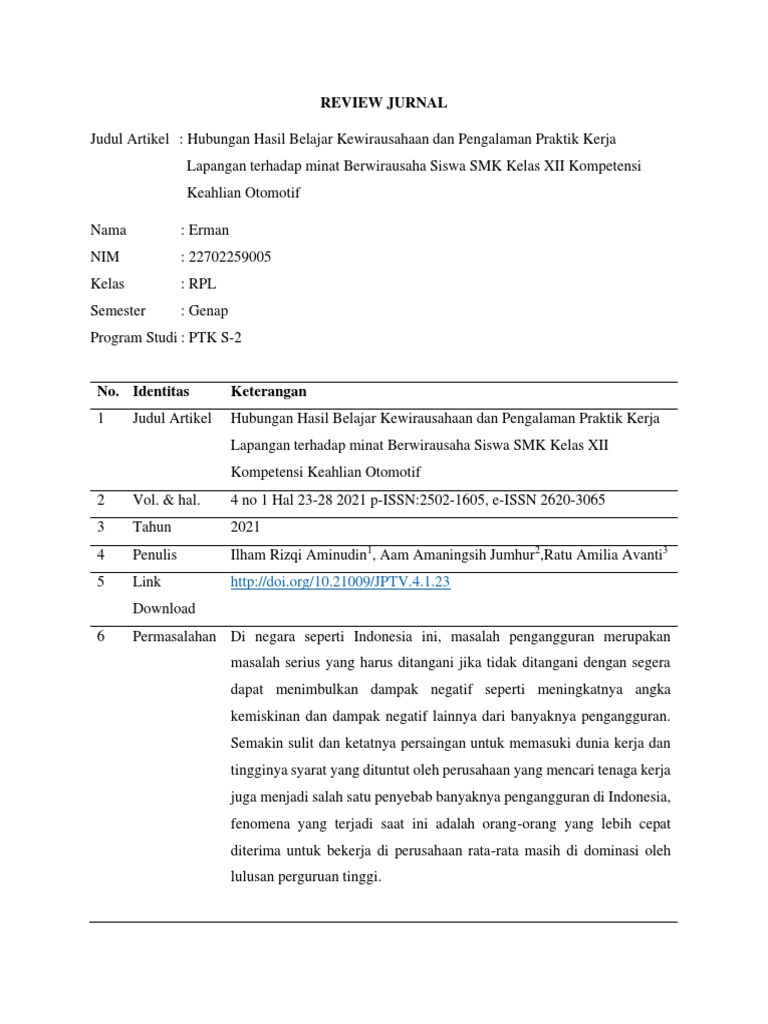 Erman REVIEW JURNAL | PDF | Karier & Perkembangan