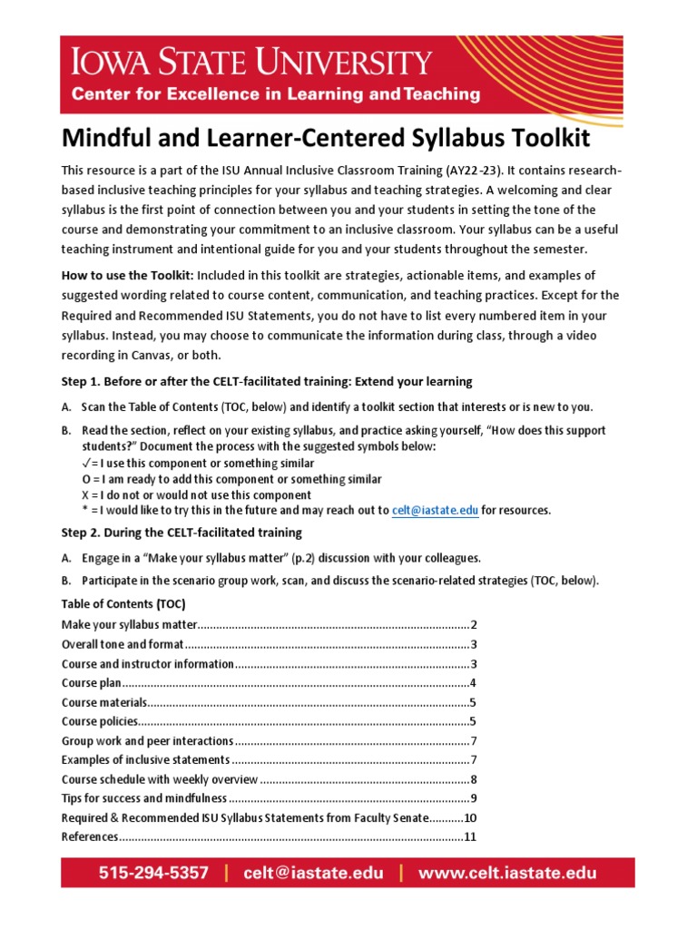 Mindful and Learner-Centered Syllabus Toolkit | PDF | Learning | Mental Disorder
