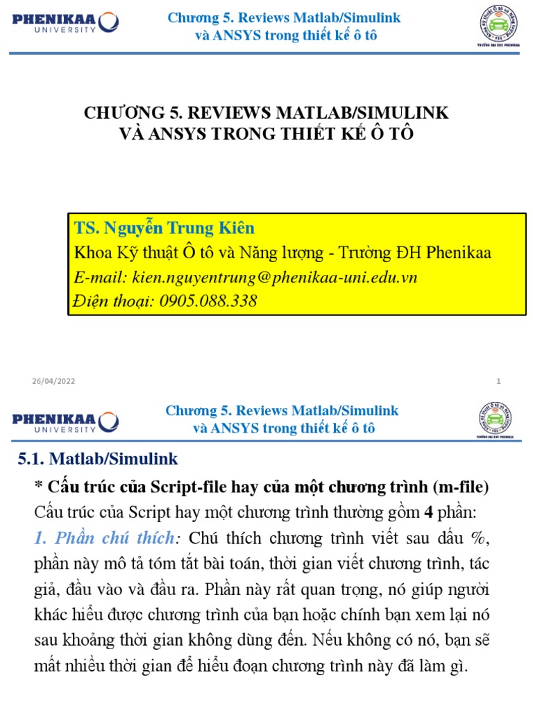 VEE.Bài giảng CAE - Chương 5. Reviews Matlab.Simulink và ANSYS trong thiết kế ô tô - TS. Kiên.NT ...