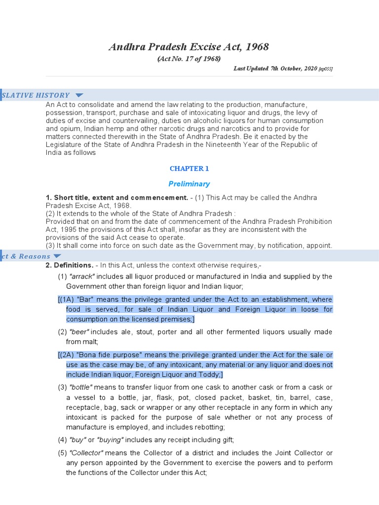 Andhra Pradesh Excise Act 1969 | PDF | License | Fine (Penalty)