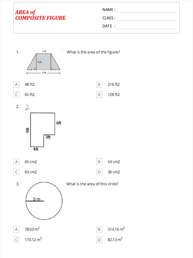Area of Composite Figures 7th Grade | PDF | Area | Metrology
