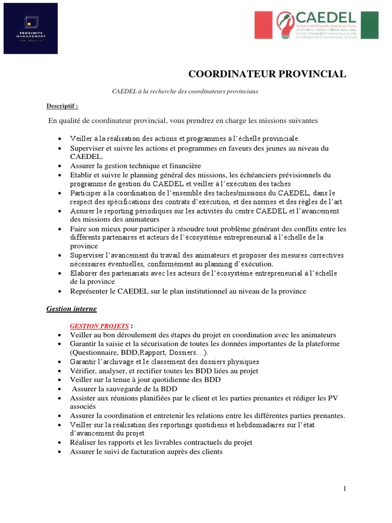 Coordinateur Provincial | PDF | Gestion des ressources humaines | Business