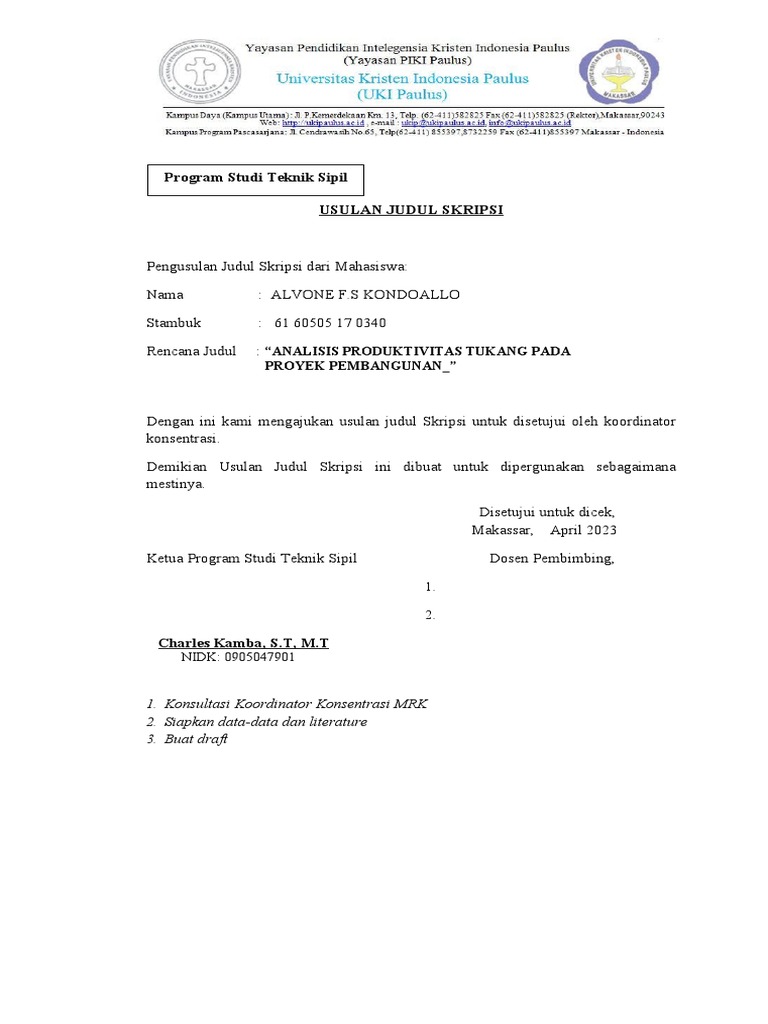 Contoh Pengajuan Judul Skripsi | PDF