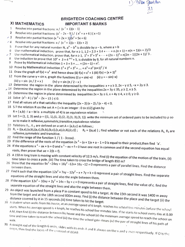 XI Important Questions - Rev-1 (1) SRT | PDF | Equations | Mathematical Objects