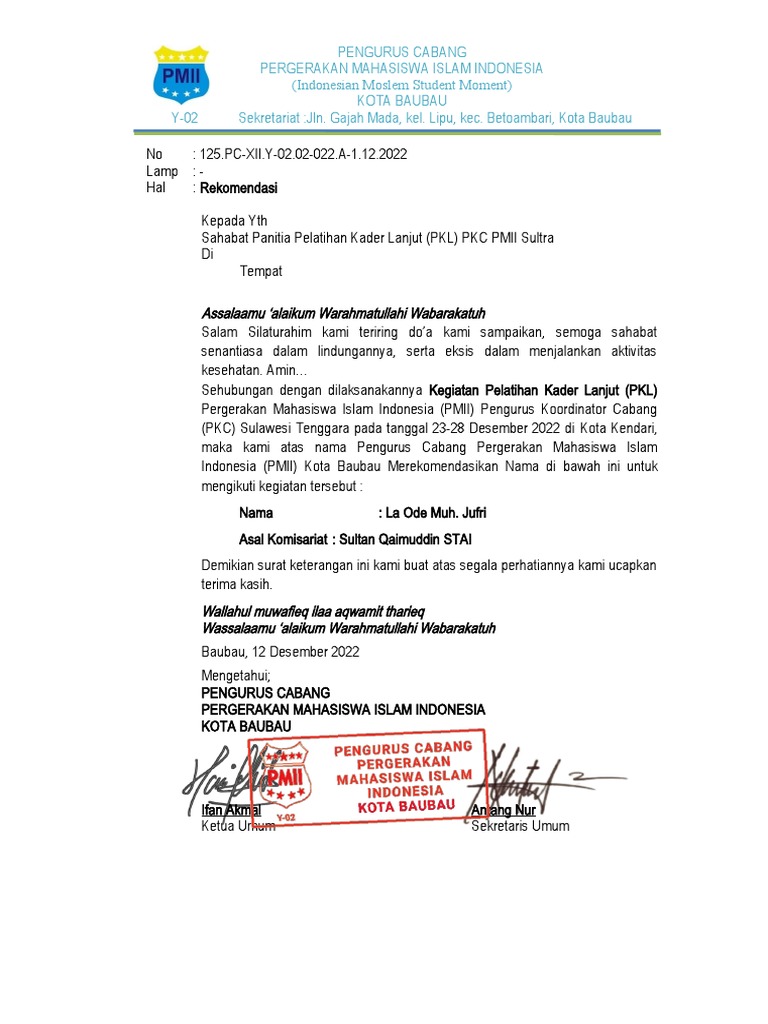 Surat_Rekomendasi_PKL ALL | PDF