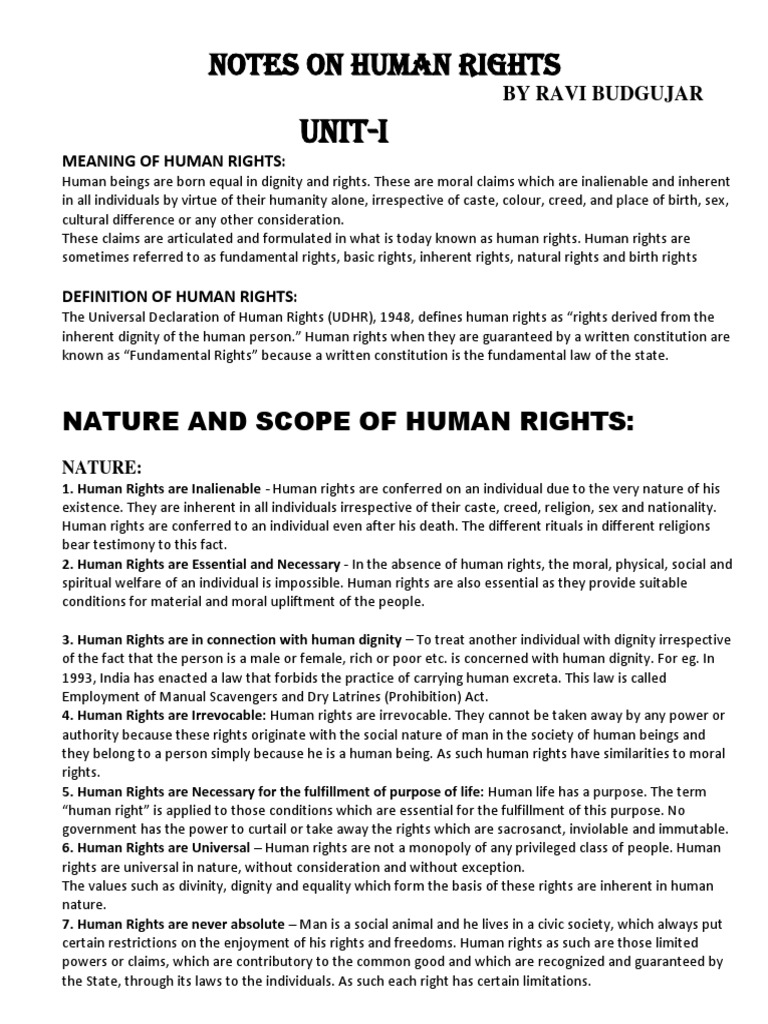 Unit-I: Notes On Human Rights | PDF | Human Rights | International ...