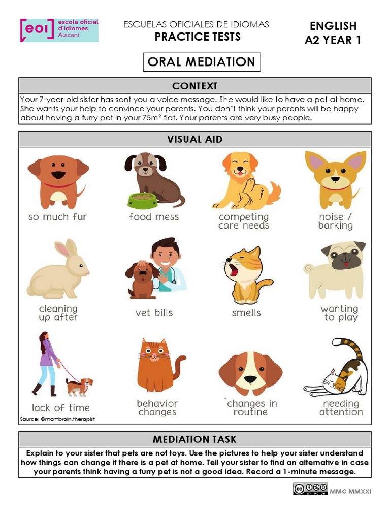 A2 English Oral Mediation Practice Test | PDF