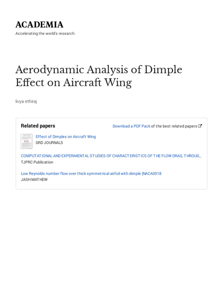 Aerodynamic Analysis of Dimple Effect On Aircraft Wing With Cover Page ...