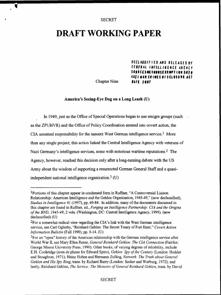 Cia and Nazi War Crim. and Col. Chap. 1-10, Draft Working Paper - 0010 ...