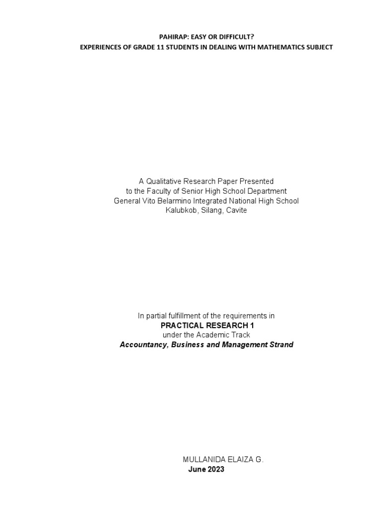 Grade 11 Students' Math Experiences | PDF