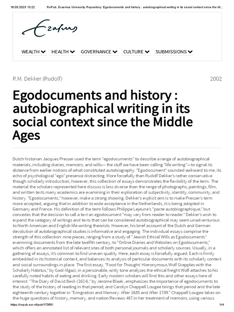 Dekker-2002-Egodocuments and History - Autobiographical Writing in Its ...