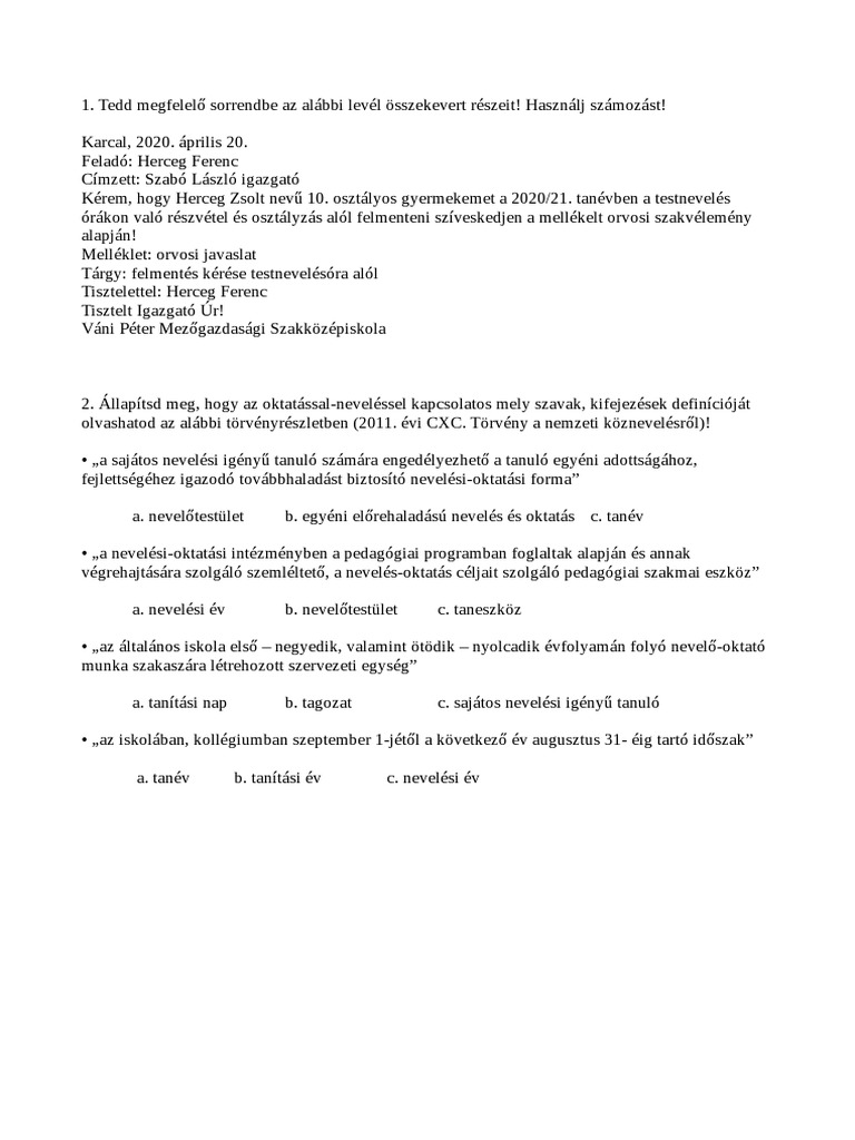 Hivatalos Stílus Feladatlap | PDF