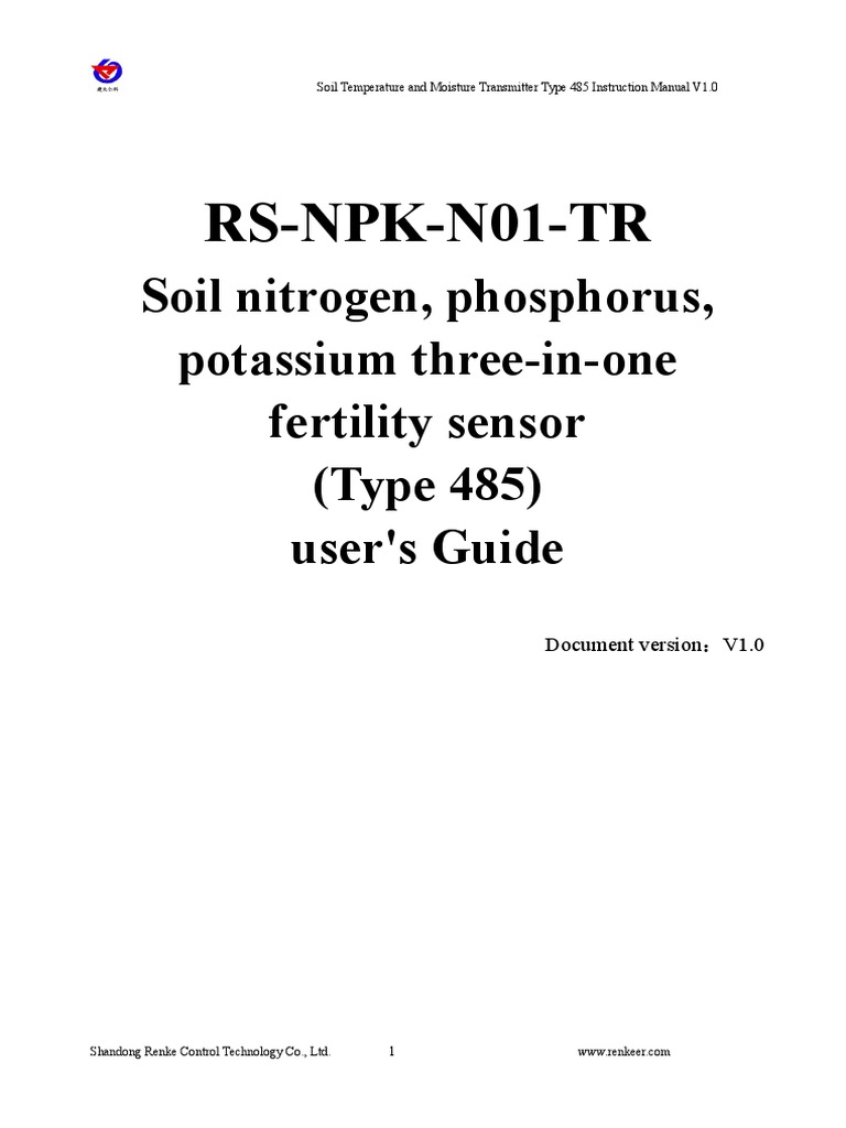 RS-NPK-N01-TR: Soil Nitrogen, Phosphorus, Potassium Three-In-One Fertility Sensor (Type 485 ...