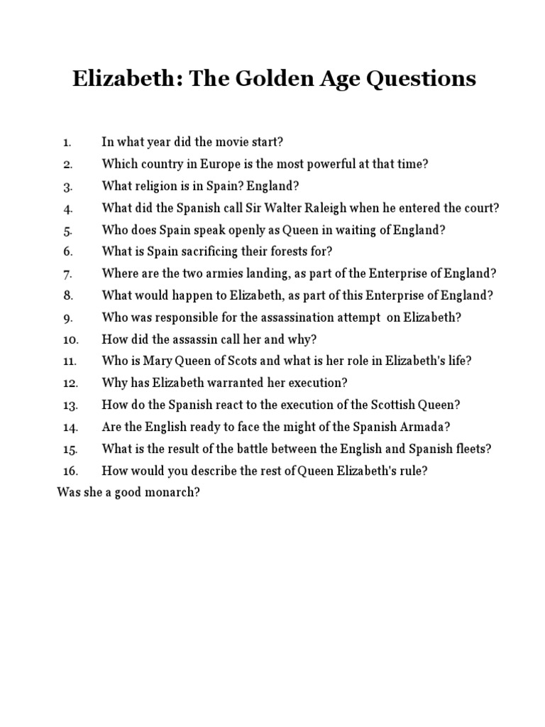 Questions Elizabeth Golden Age | PDF | History