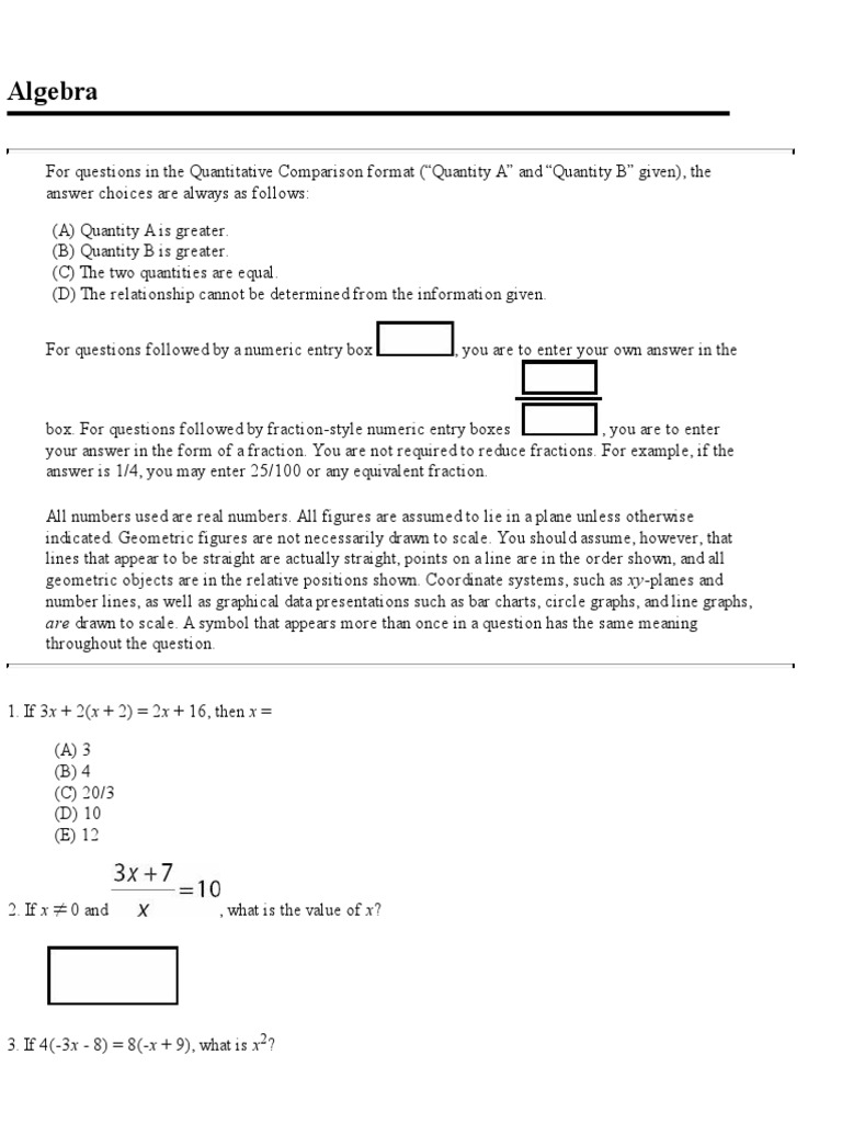 GRE Algebra Questions | PDF | Quantity | Mathematics