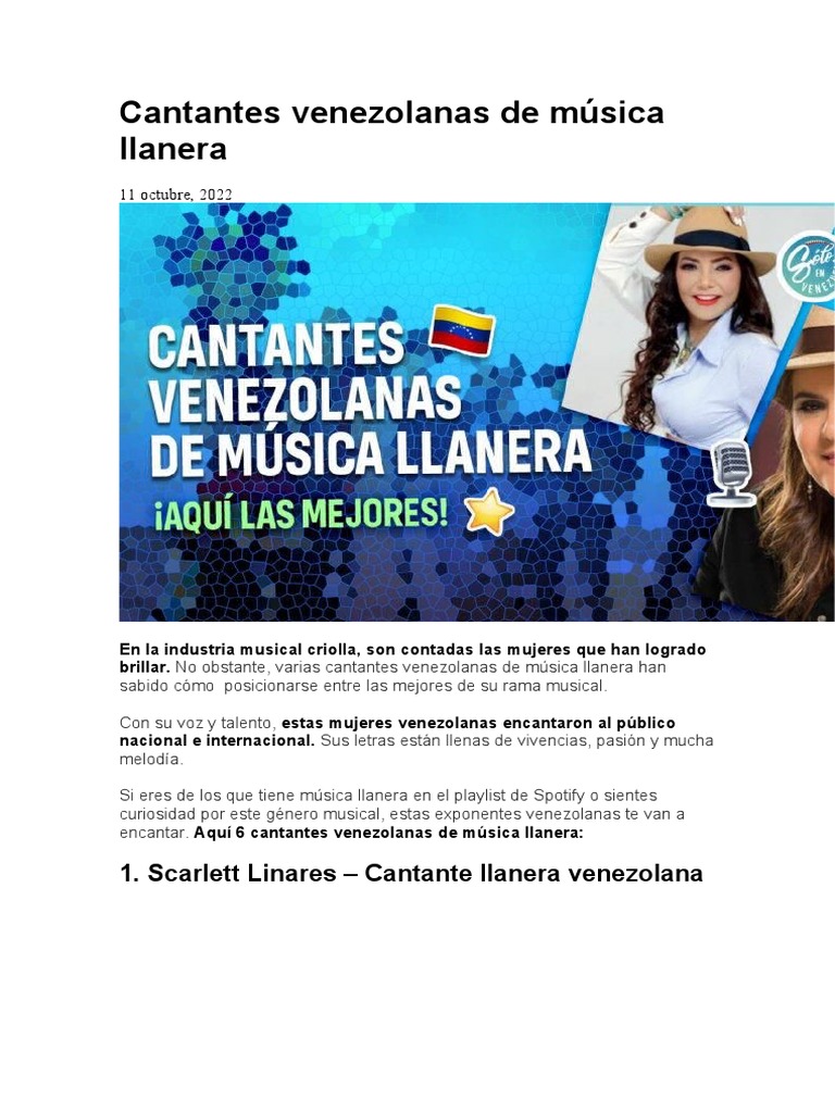 Cantantes Venezolanas de Música Llanera | PDF | Venezuela | Las artes ...
