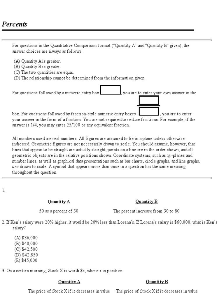 GRE Percentage Questions | PDF | Percentage | Prices