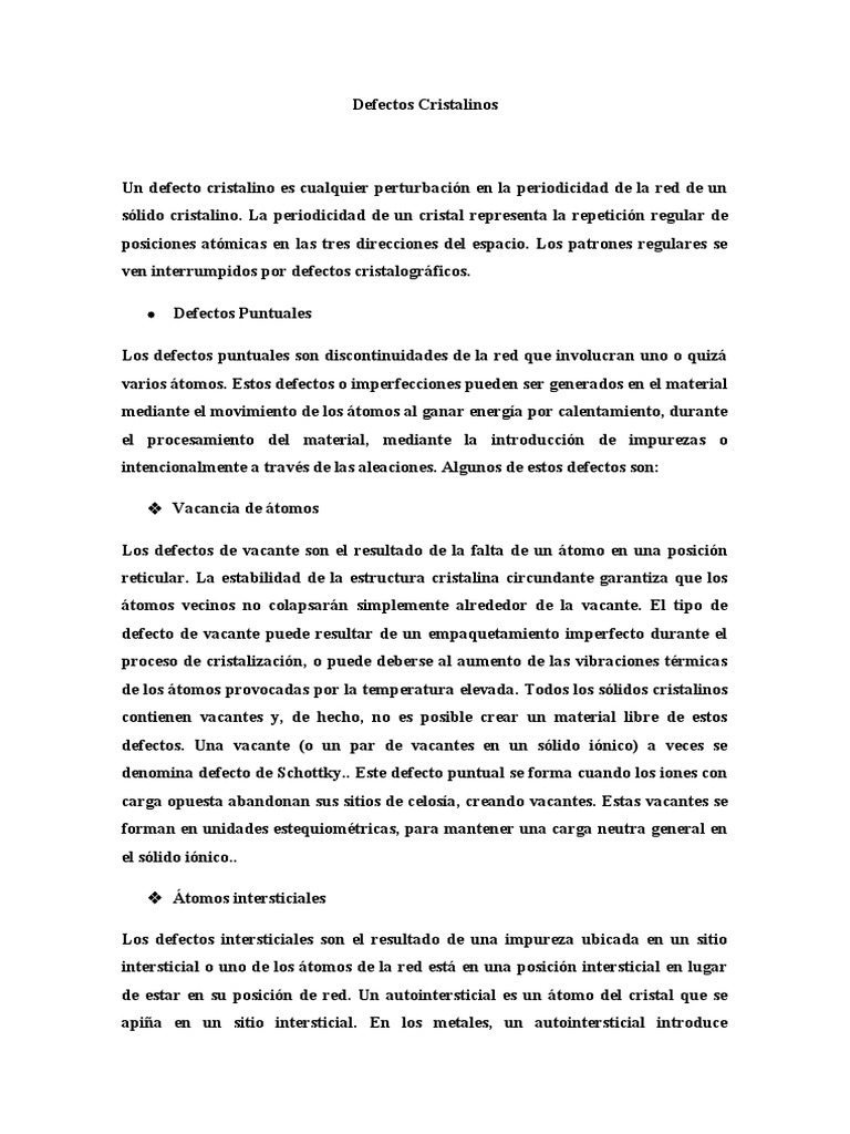 Defectos Puntuales | PDF | Dislocación | Cristal