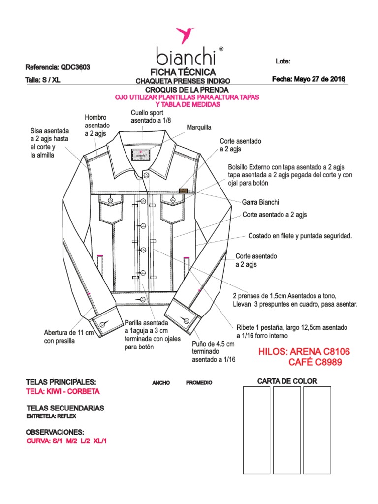 Ficha Técnica: Croquis de La Prenda Chaqueta Prenses Indigo | PDF ...