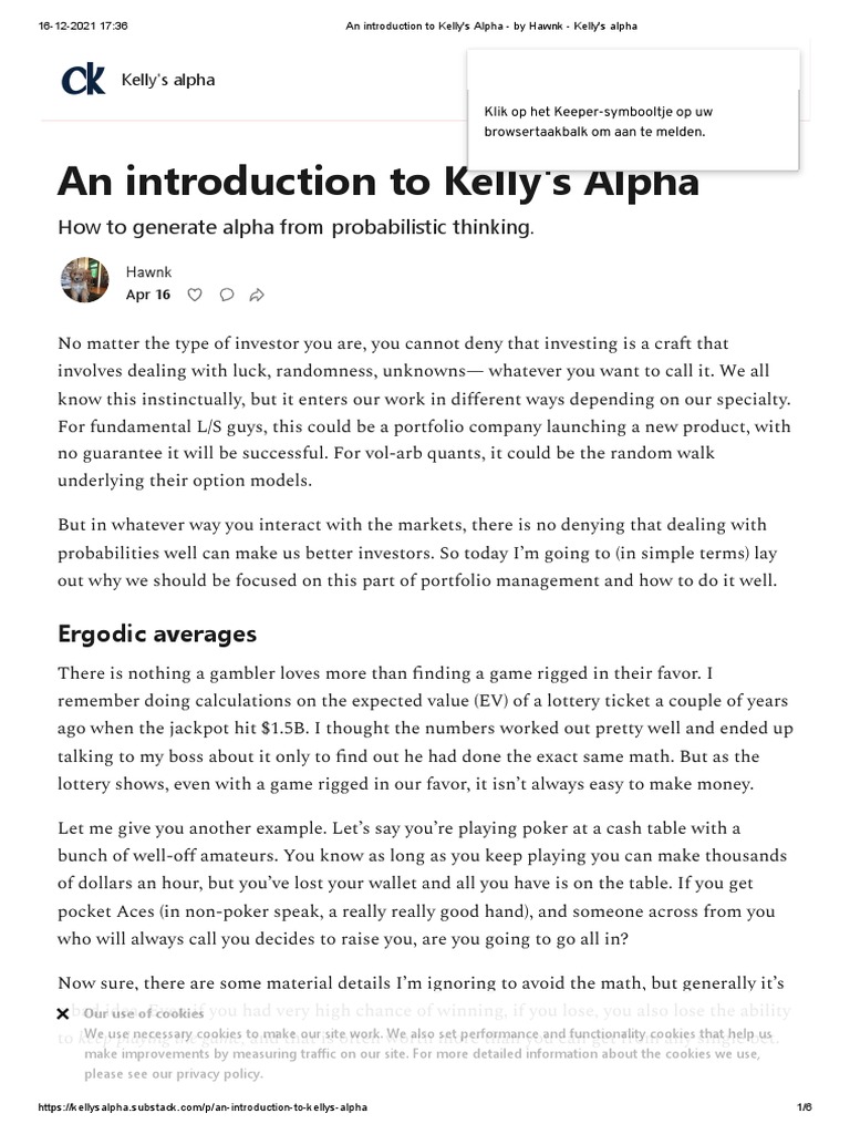 An Introduction To Kelly's Alpha - by Hawnk - Kelly's Alpha | PDF