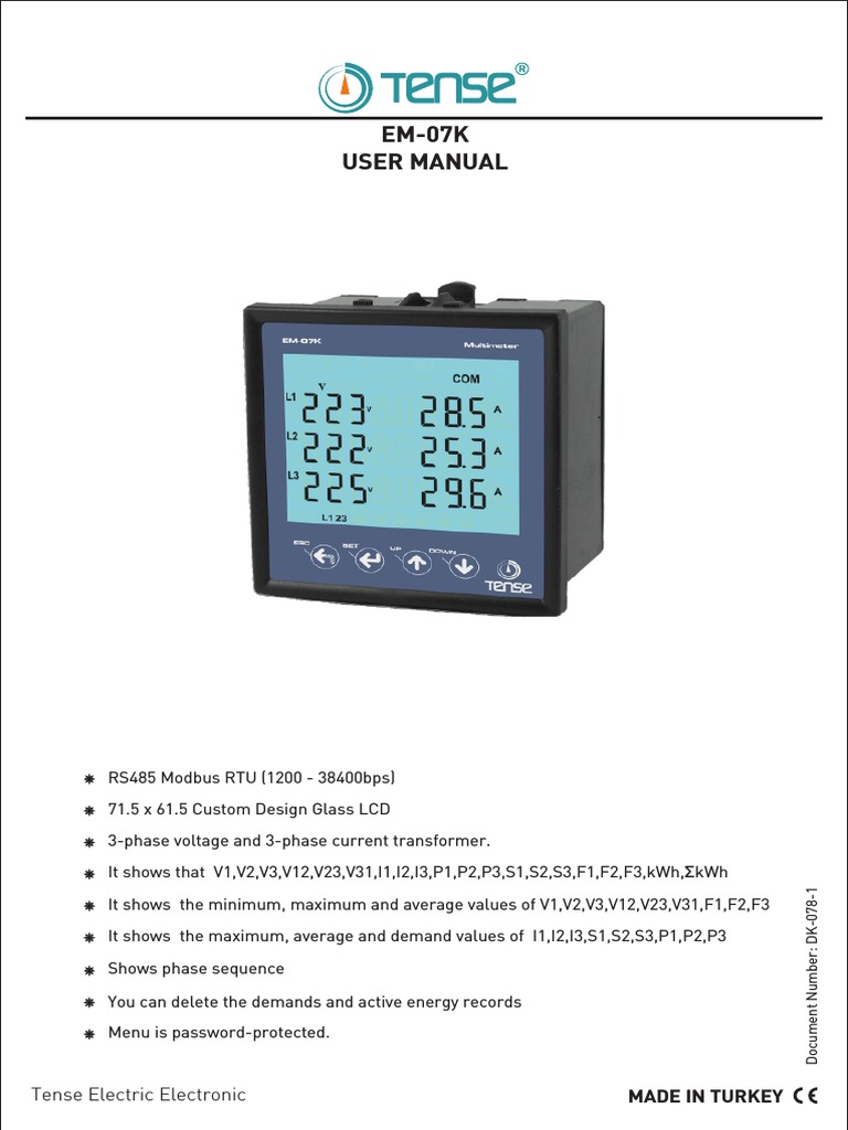 EM-07K User Manual: Tense Electric Electronic | PDF | Menu (Computing) | Mains Electricity