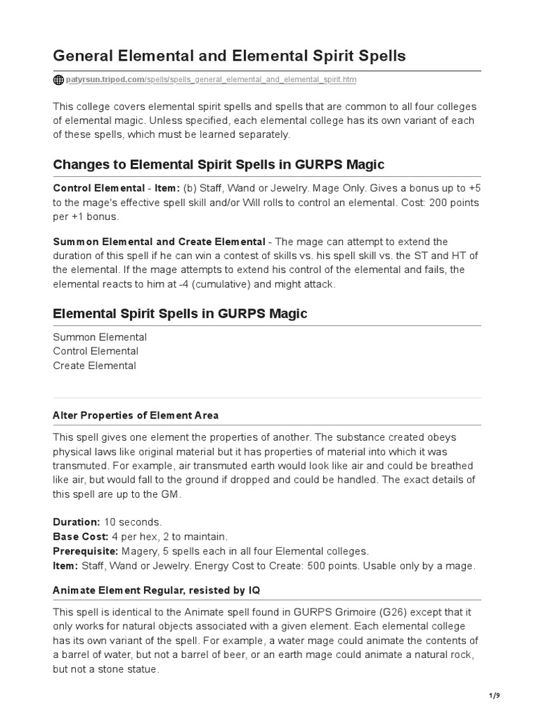 General Elemental and Elemental Spirit Spells | PDF | Magician (Fantasy ...