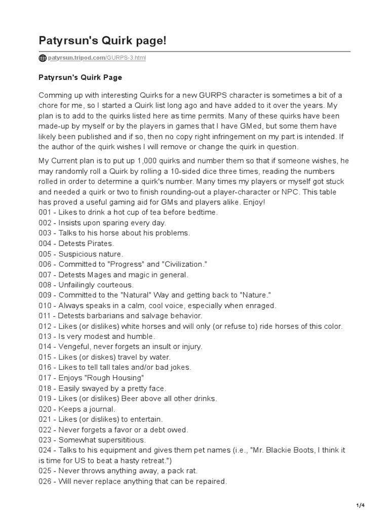 Patyrsuns Quirk Page | PDF
