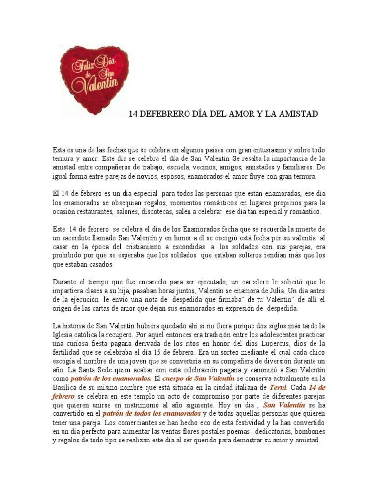 Historia del Día del Amor y la Amistad | PDF | día de San Valentín | Amor