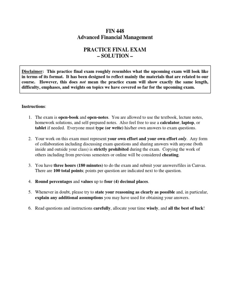 FIN448 Practice Final Exam Fall2020 Solution | PDF | Initial Public Offering | Leveraged Buyout
