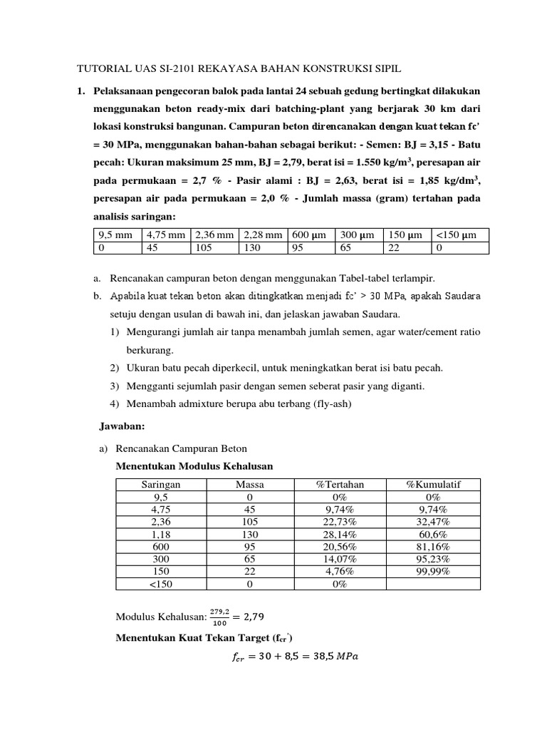 Tutorial UAS SI2101 Rekayasa Bahan Konstruksi Sipil 2021 | PDF