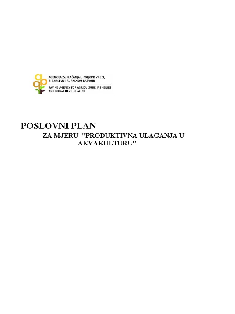 Kopija POSLOVNI PLAN Excel AKVAKULTURA | PDF