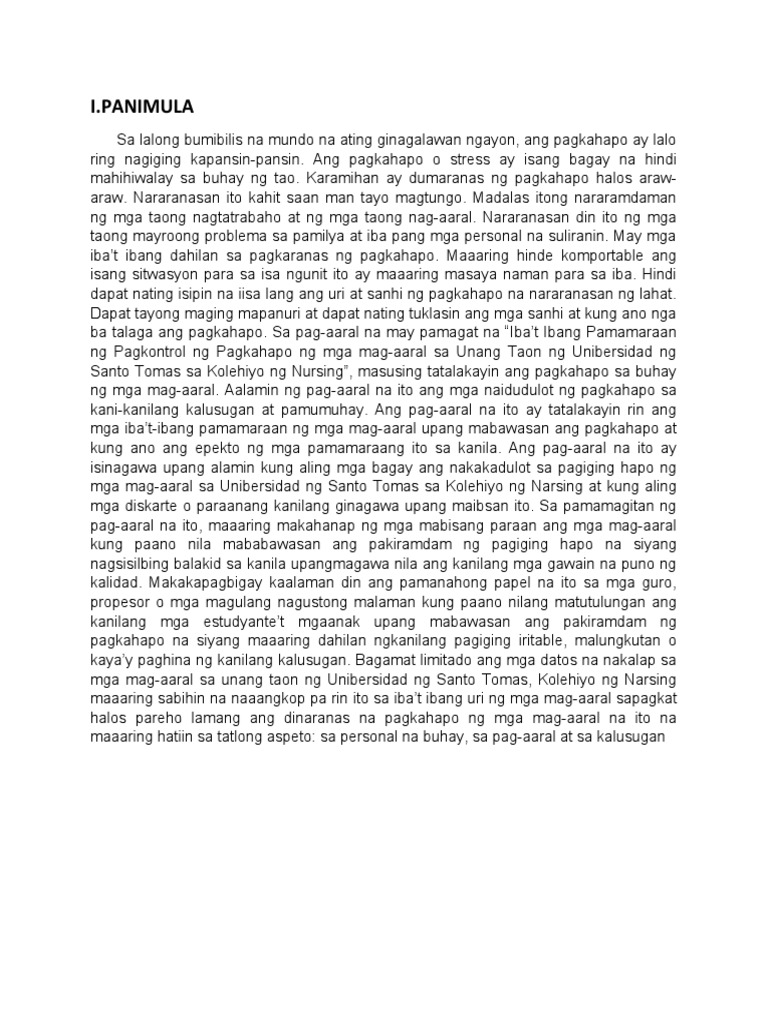 I.Panimula: Sa Lalong Bumibilis Na Mundo Na Ating Ginagalawan Ngayon, Ang Pagkahapo Ay Lalo | PDF