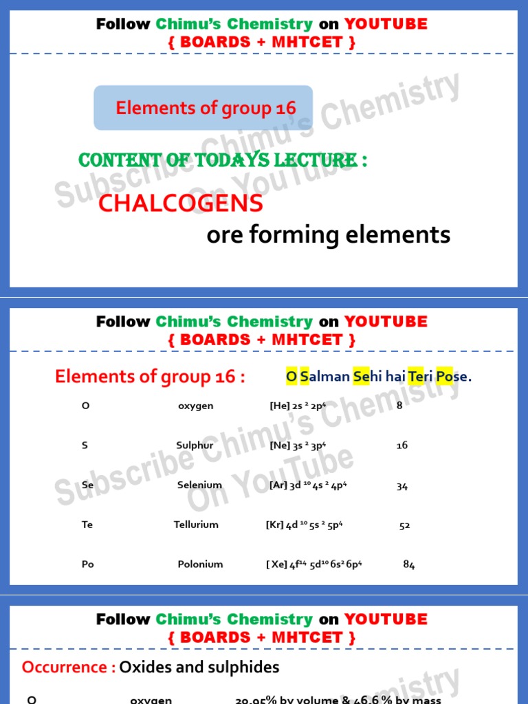 Elements of Group 16 | PDF | Selenium | Chemistry