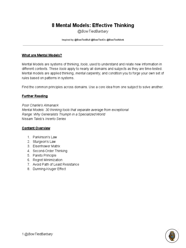 8 Mental Models Pdf Time Management Professional Skills