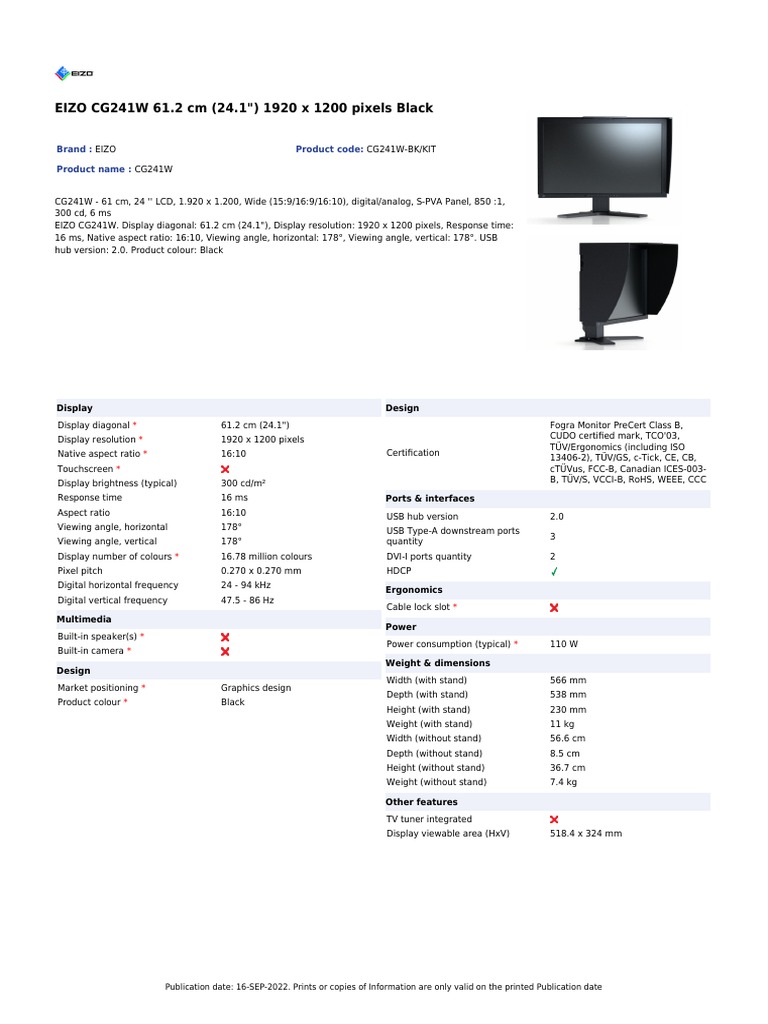 Eizo CG241W | PDF | Display Resolution | Information
