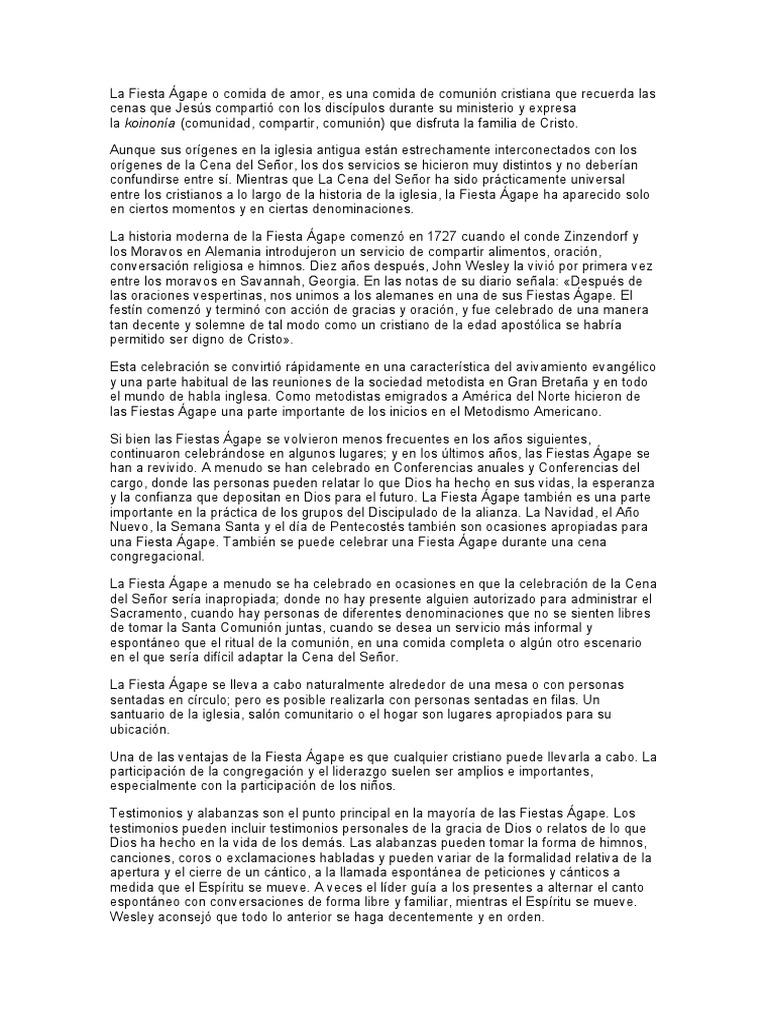 Fiesta Ágape: Comunión Cristiana y Su Historia | PDF | eucaristía ...