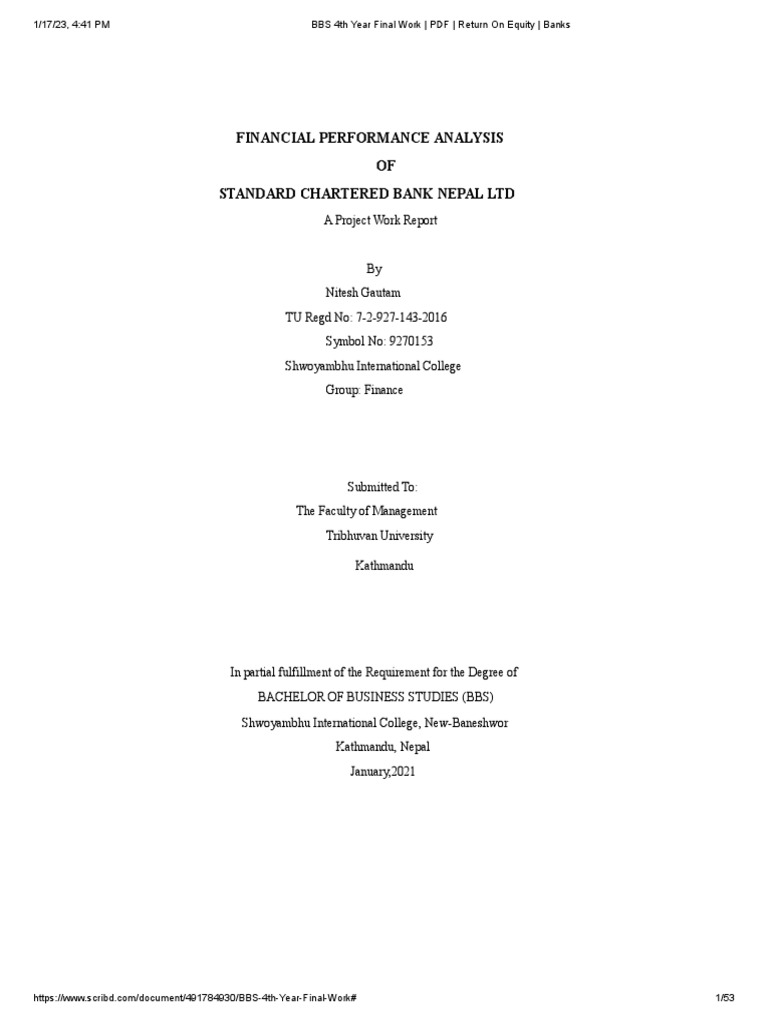 Financial Performance Analysis OF Standard Chartered Bank Nepal LTD ...