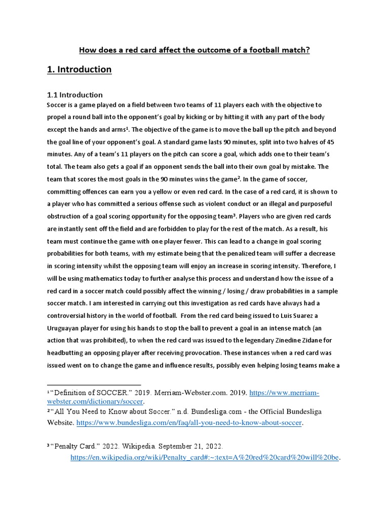 How Does A Red Card Affect The Outcome of A Football Match? | PDF ...