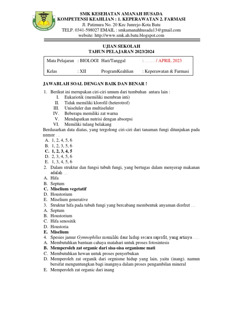 Soal Ujian Sekolah BIOLOGI 2023 | PDF