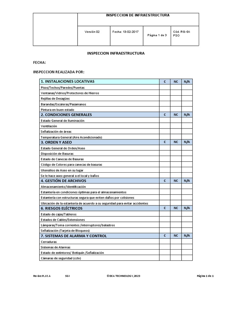 Formato de Inspeccion Infrastructura | PDF