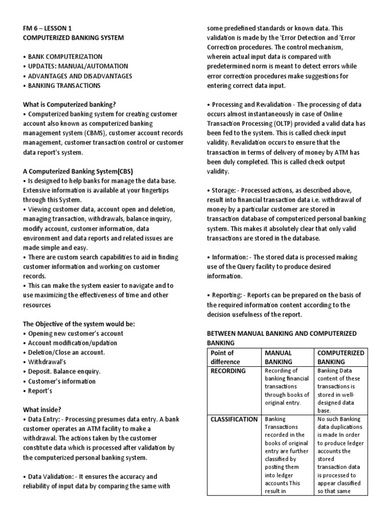 Overview of Computerized Banking Systems | PDF | Banks | Cheque