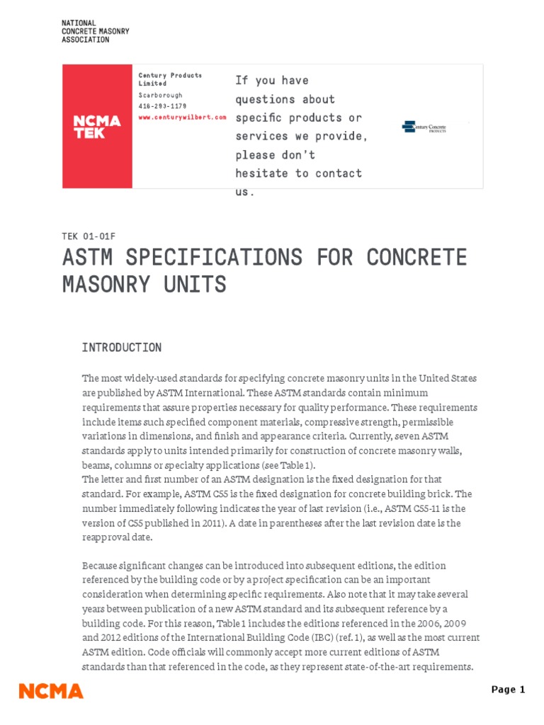 Astm Specifications For Concrete Masonry Units | PDF | Concrete | Brick